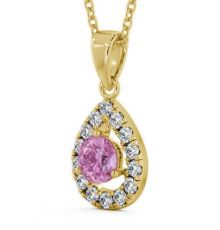 Halo Pink Sapphire And Diamond 1.47ct Pendant 9K Yellow Gold - Imogen ...